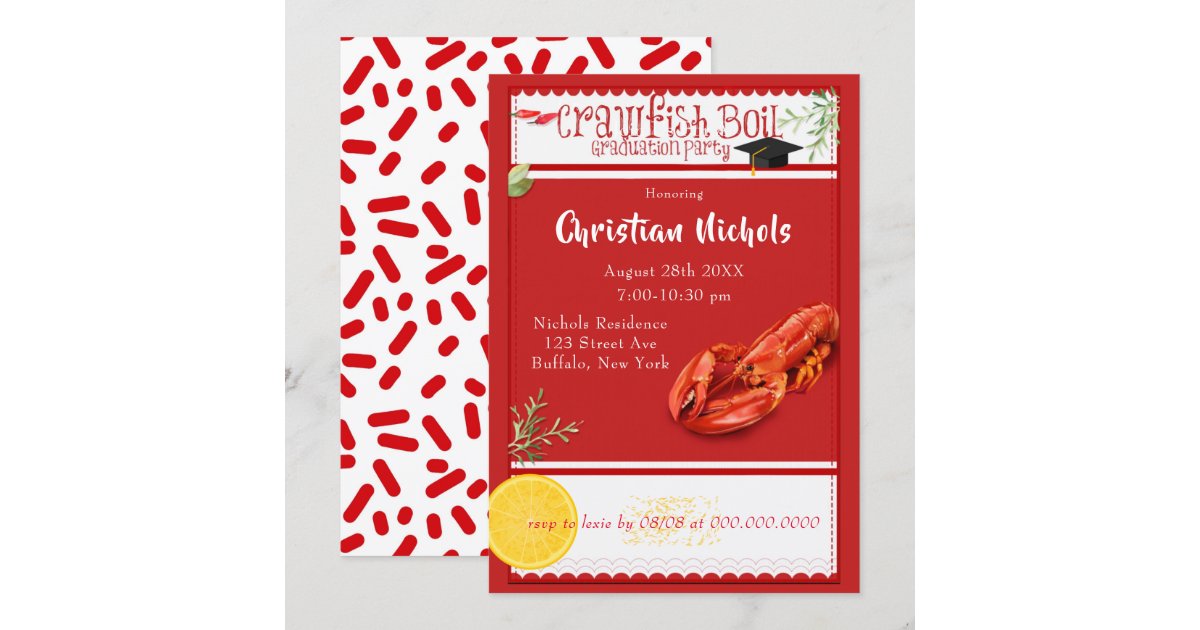 Crawfish Boil Red Graduation Party Invitation | Zazzle