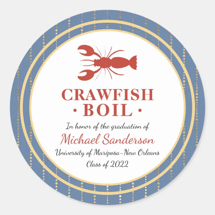 Crawfish Boil Seafood Blue Graduation Party Classic Round Sticker | Zazzle