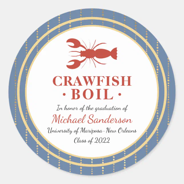 Crawfish Boil Seafood Blue Graduation Party Classic Round Sticker | Zazzle