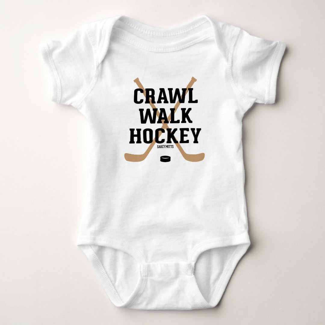 Crawl Walk Hockey Sticks and Puck Infant Baby Bodysuit | Zazzle