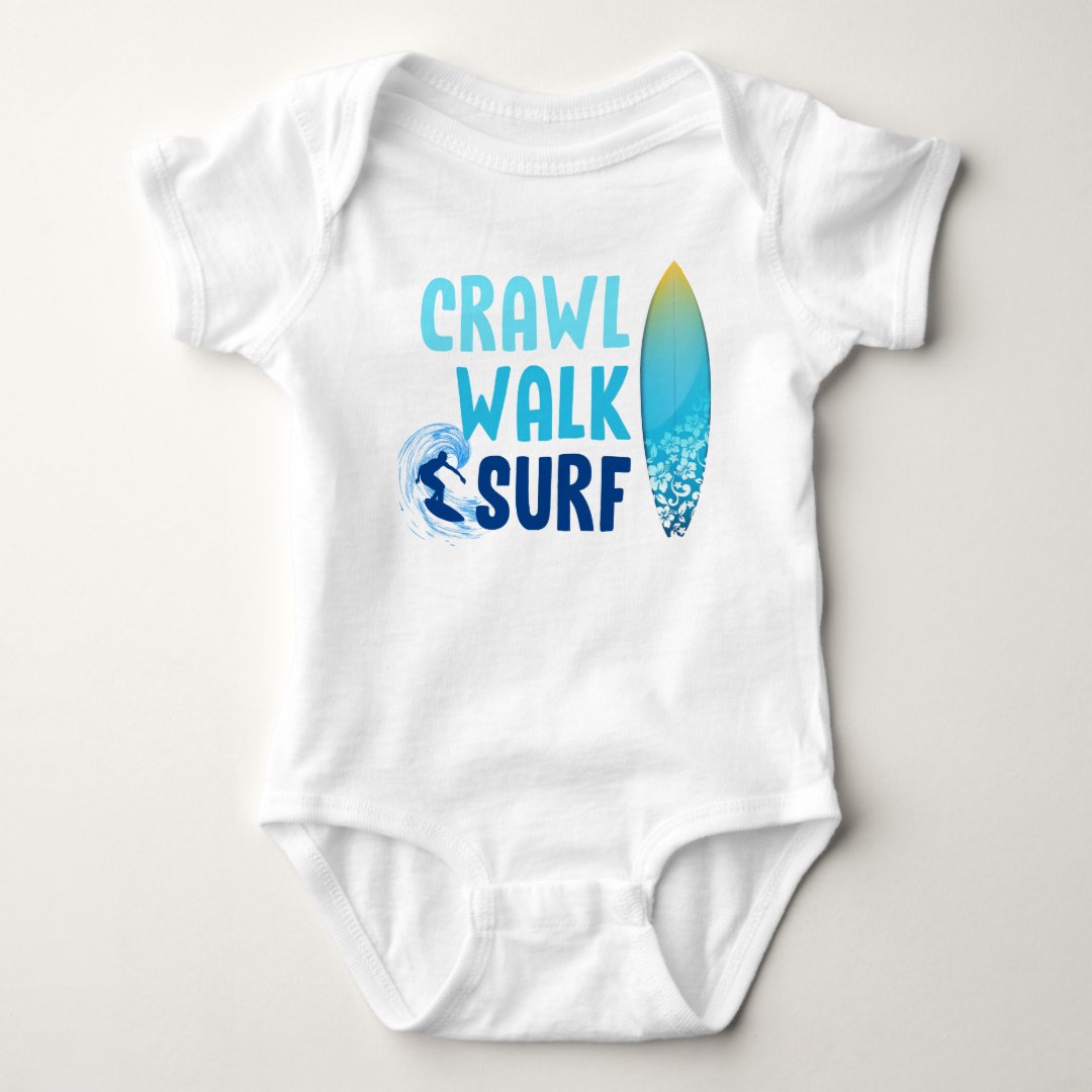 Crawl Walk Surf Beach Baby Baby Bodysuit | Zazzle