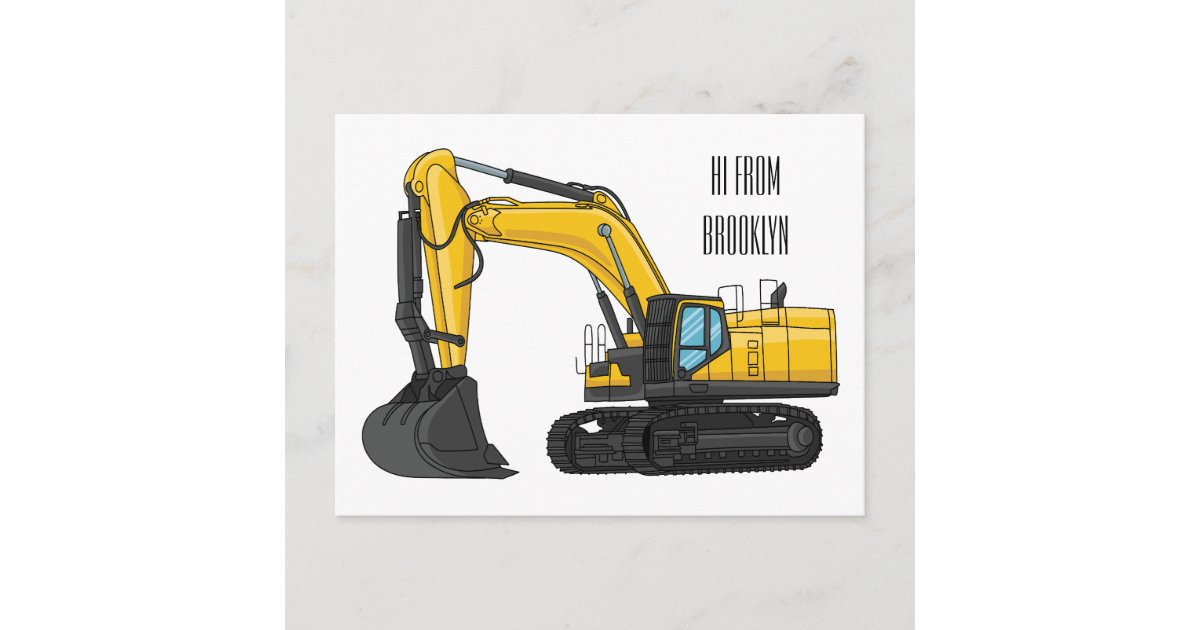 Crawler excavator cartoon illustration postcard | Zazzle