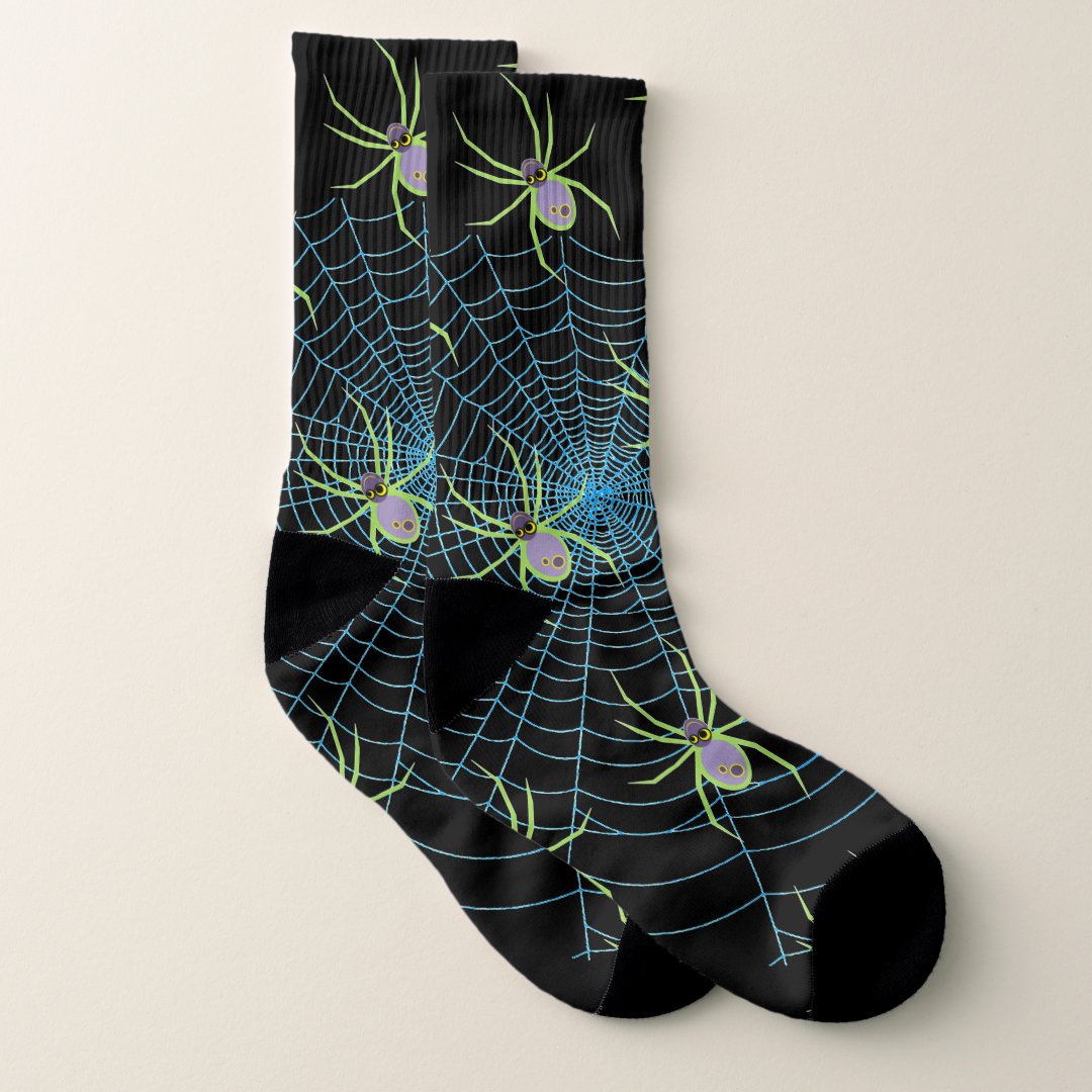 Crawling Spiders on Black Stretch Crew Socks | Zazzle