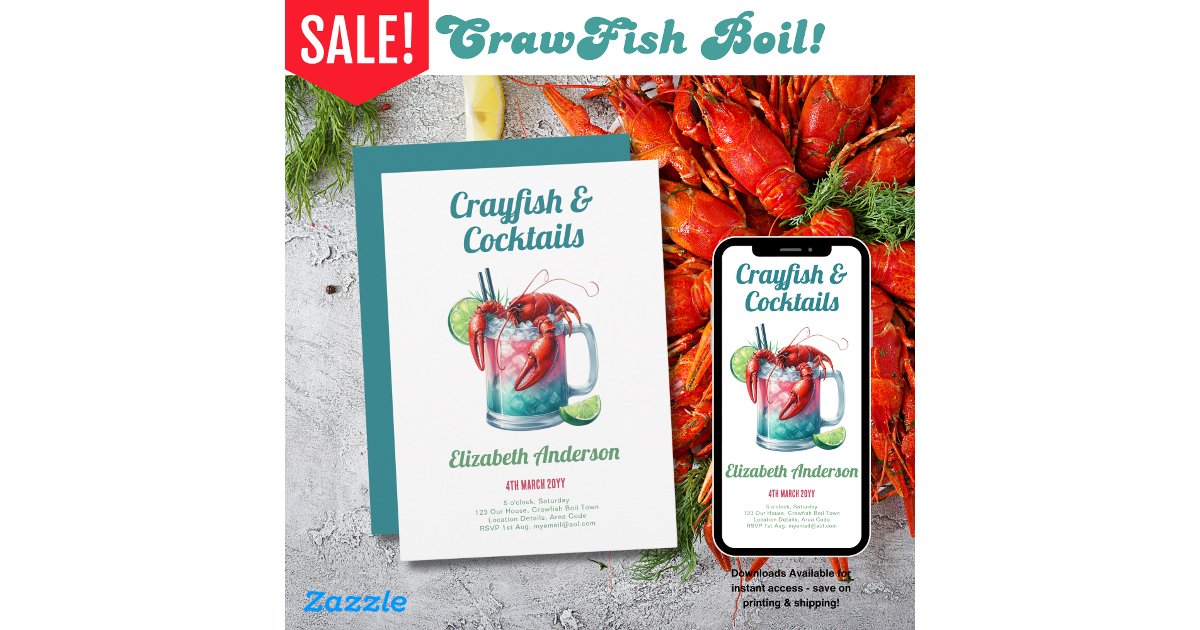 Crayfish Cocktail Party Crawfish Boil Festival Invitation | Zazzle