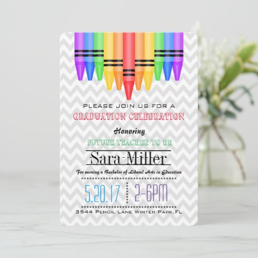 Crayola Rainbow Teacher Graduation Invitation | Zazzle