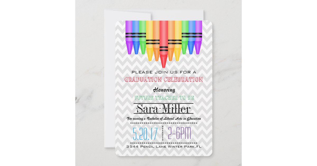 Crayola Rainbow Teacher Graduation Invitation | Zazzle