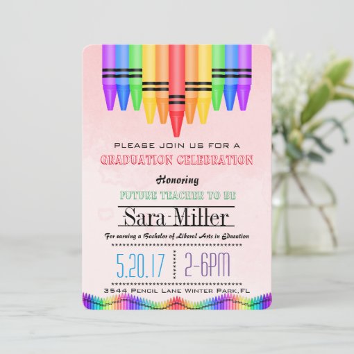 Crayola Rainbow Teacher Graduation Invitation | Zazzle