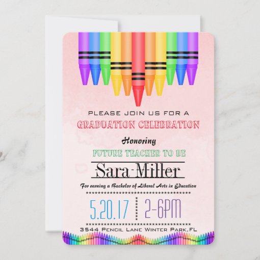 Crayola Rainbow Teacher Graduation Invitation | Zazzle