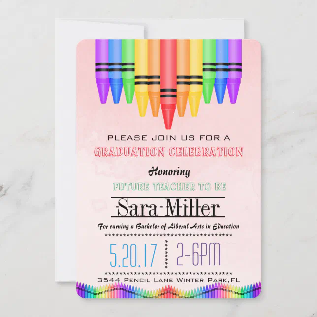 Crayola Rainbow Teacher Graduation Invitation | Zazzle