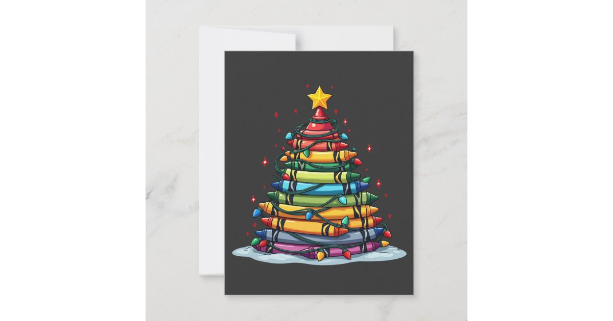 Crayon Christmas Tree Teacher Student Xmas Thank You Card | Zazzle