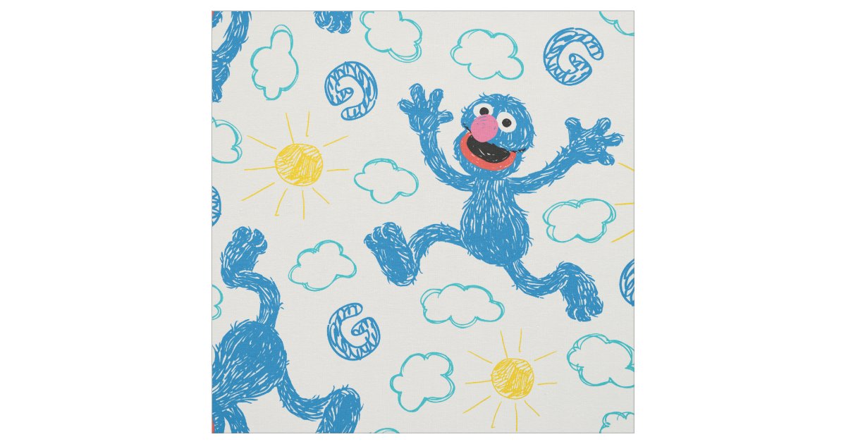 Crayon Grover Sunshine Pattern Fabric | Zazzle