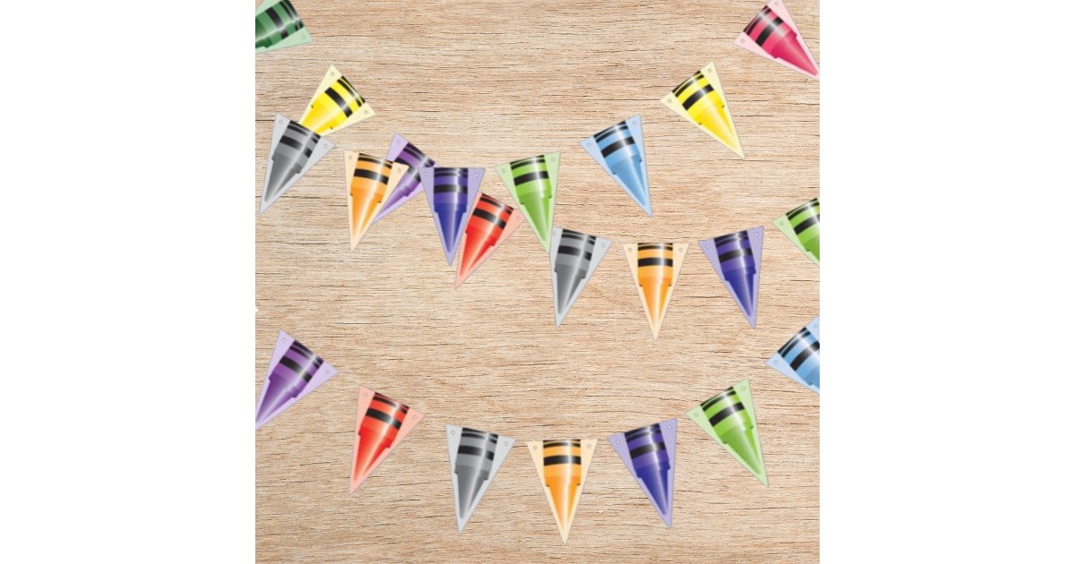 Crayon Kids Birthday Party Multicolor Bunting Flags | Zazzle
