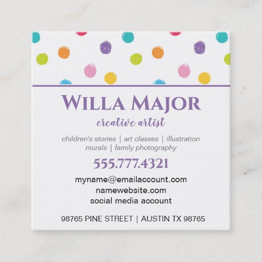Crayon Polka Dots Artsy Creative Square Business Card | Zazzle