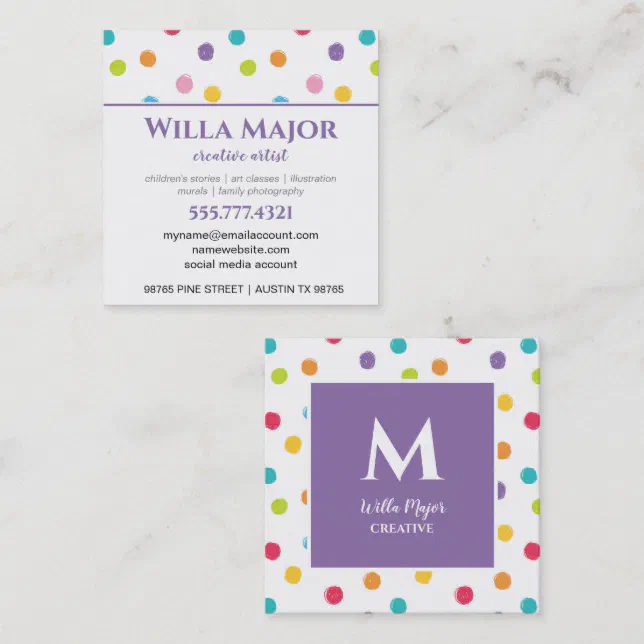 Crayon Polka Dots Artsy Creative Square Business Card | Zazzle