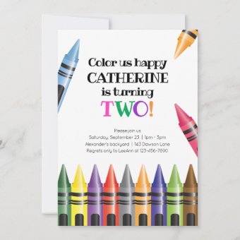 Crayon Turning Two Child's 2nd Birthday Invitation | Zazzle