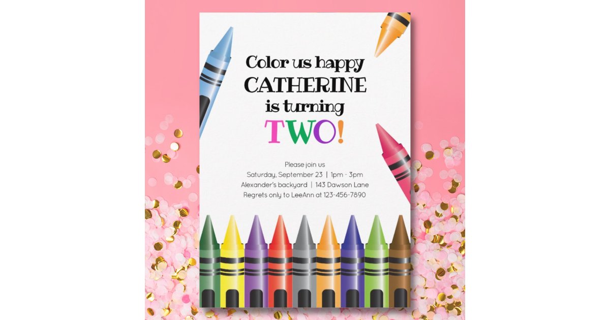 Crayon Turning Two Child's 2nd Birthday Invitation | Zazzle