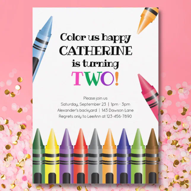 Crayon Turning Two Child's 2nd Birthday Invitation | Zazzle