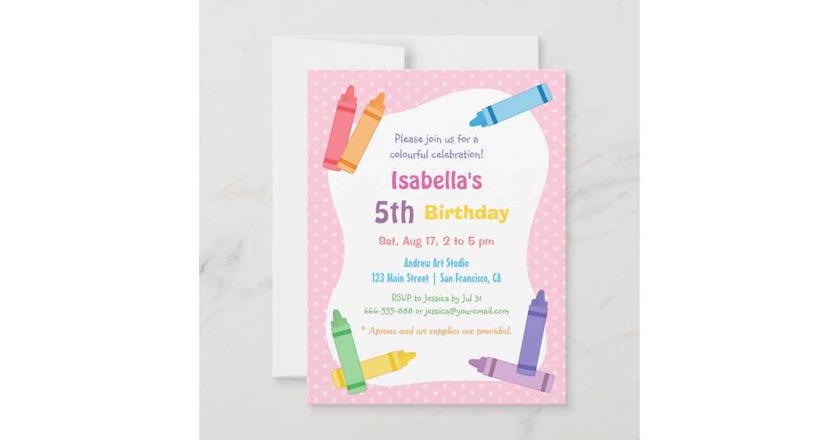 Crayons Arts and Crafts Kids Birthday Party Invitation | Zazzle
