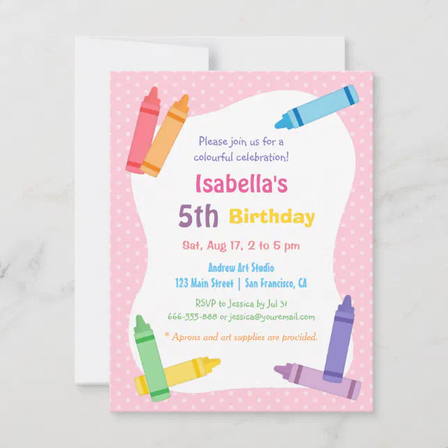 Crayons Arts and Crafts Kids Birthday Party Invitation | Zazzle