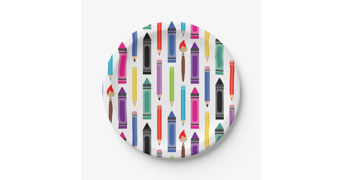 crayons pattern paper plates | Zazzle