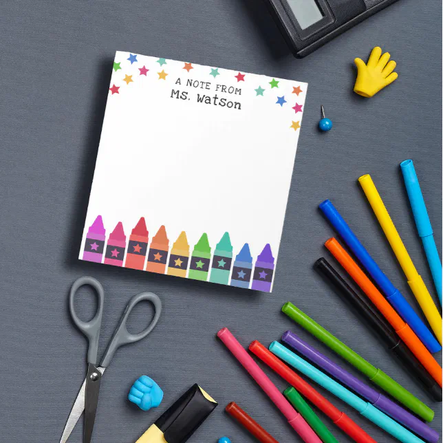 Crayons & Stars Colorful Note From School Teacher | Zazzle
