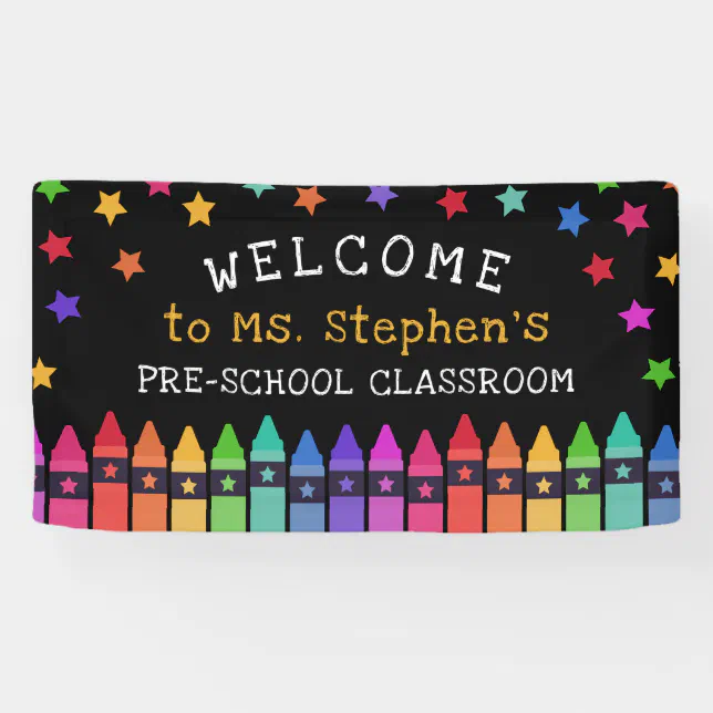 Crayons Stars Colorful Welcome Teacher's Classroom Banner | Zazzle