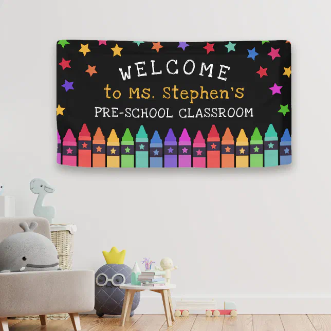 Crayons Stars Colorful Welcome Teacher's Classroom Banner | Zazzle