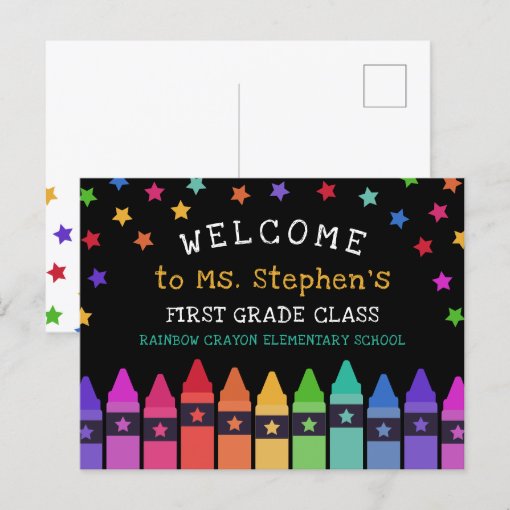Crayons Stars Colorful Welcome Teacher's Classroom Postcard | Zazzle