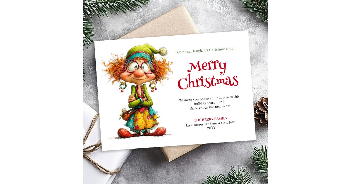 Crazy Cartoon Woman Editable Xmas Greeting Card | Zazzle