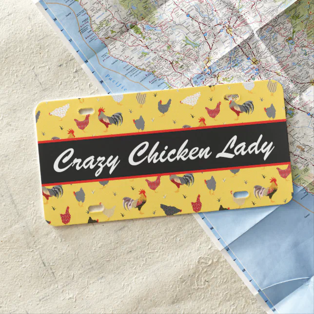 Crazy Chicken Lady l Memphis Style Chicken Farm License Plate | Zazzle