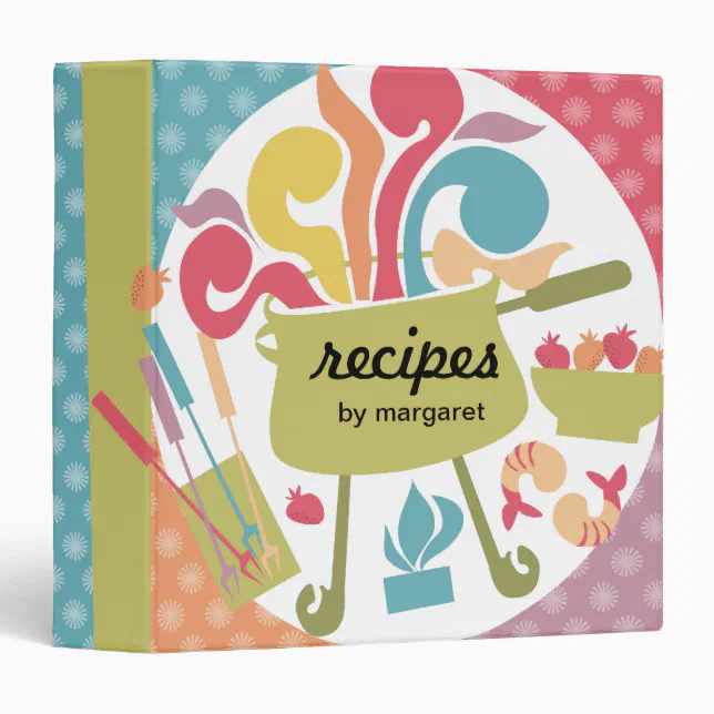 Crazy colorful fondue pot recipe binder | Zazzle