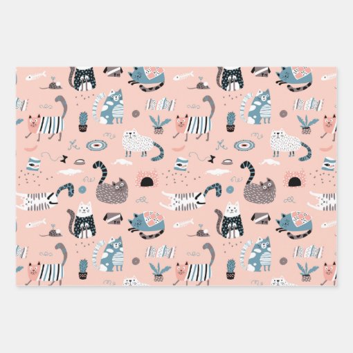 Crazy Cute Cats Wrapping Paper Set of 3 | Zazzle