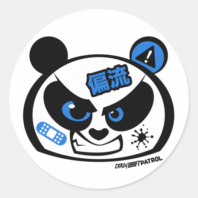 Crazy Drift Patrol - Drift Panda Head (blue) Classic Round Sticker | Zazzle