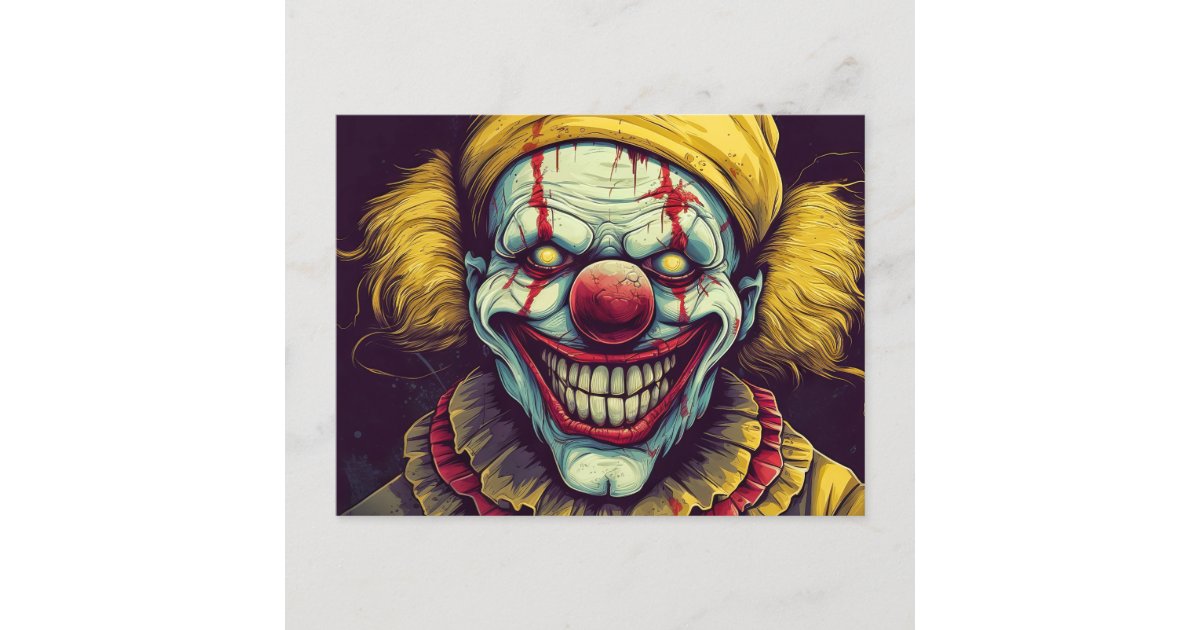 Crazy Funhouse Circus Clown Illustration Postcard | Zazzle