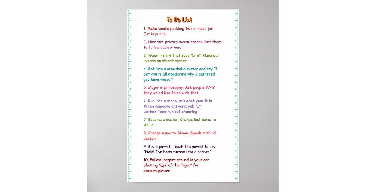 Crazy Funny Wacky Must Do Pranks To Do List Poster | Zazzle