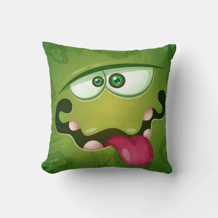 Crazy Green Monster Face Throw Pillow | Zazzle