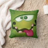 Crazy Green Monster Face Throw Pillow | Zazzle