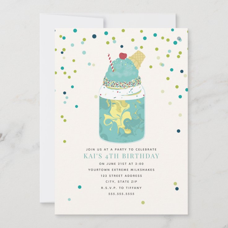 Crazy Milkshake Ice Cream Birthday Party Invitation | Zazzle