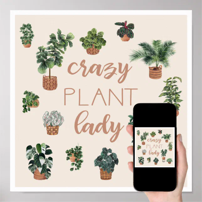 Crazy Plant Lady Illustration Poster | Zazzle
