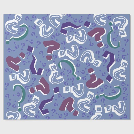 Crazy question marks mystery riddle blue wrapping paper | Zazzle