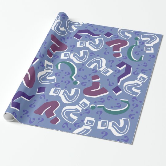 Crazy question marks mystery riddle blue wrapping paper | Zazzle.com