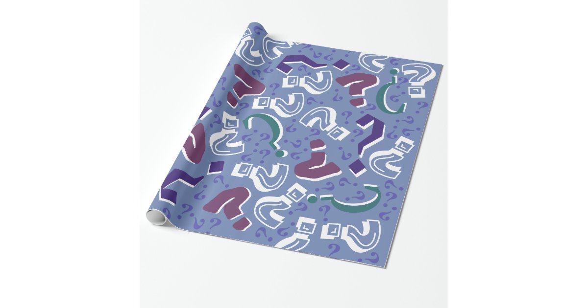 Crazy question marks mystery riddle blue wrapping paper | Zazzle