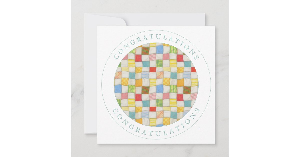 CRAZY QUILT Square Flat Congratulations Card | Zazzle
