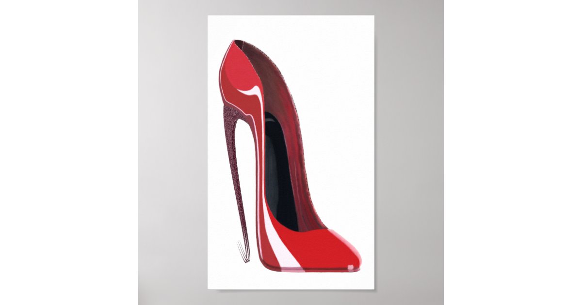Crazy Red Heel Stiletto Shoe Art Poster | Zazzle
