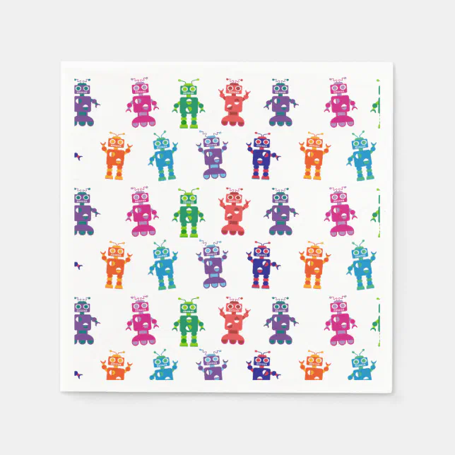 Crazy Robot Pattern Theme Birthday Party Paper Napkins | Zazzle