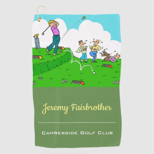 Crazy tee-off - Funny Golf Cartoon Golf Towel | Zazzle.com