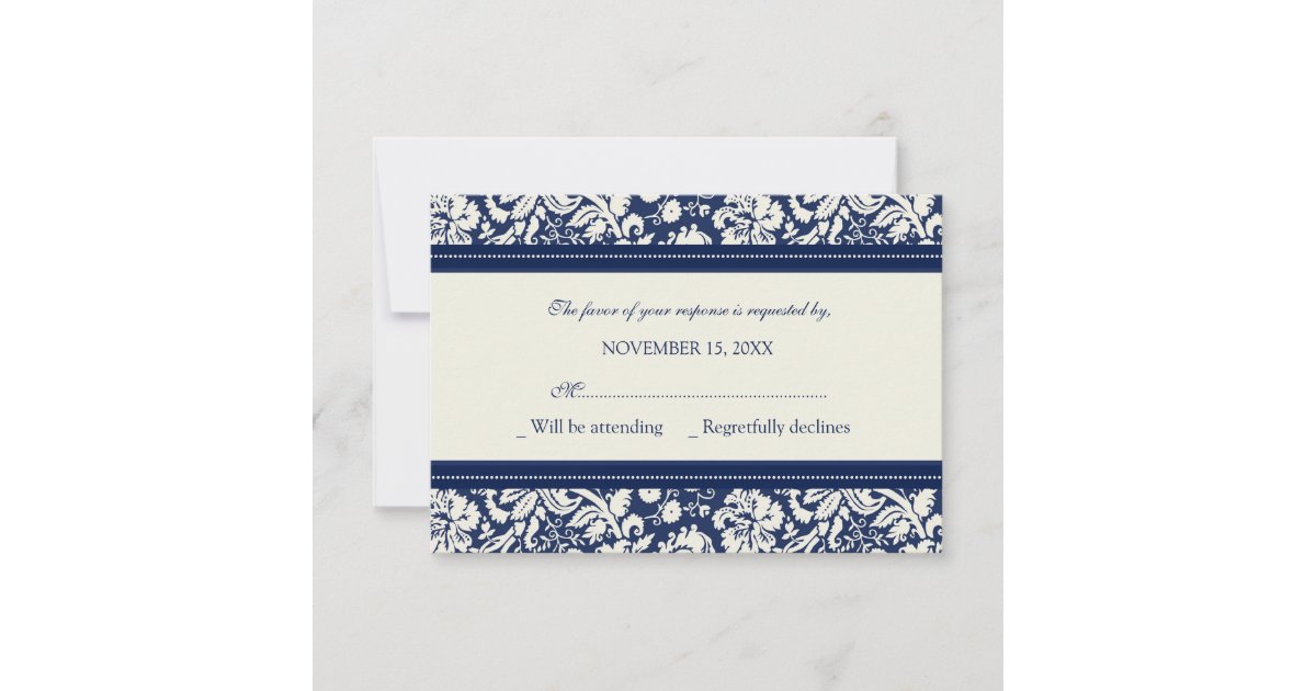 Cream and Blue Pattern RSVP Wedding Card | Zazzle