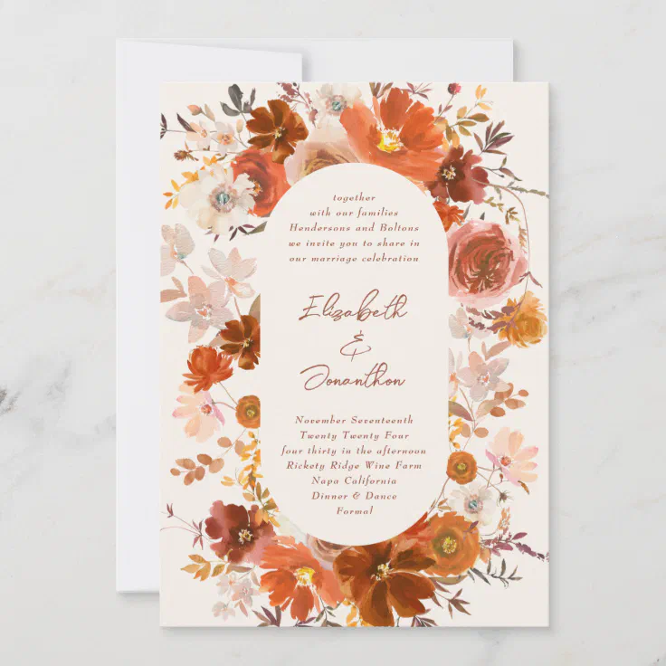 Cream and Copper Floral Botanical Wedding Arch Invitation | Zazzle