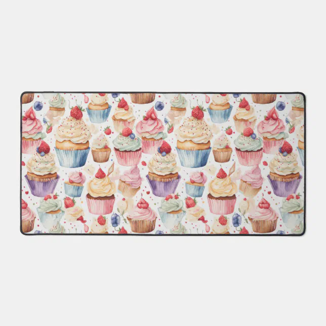 Cream and Cupcake Digital Patterns Desk Mat | Zazzle