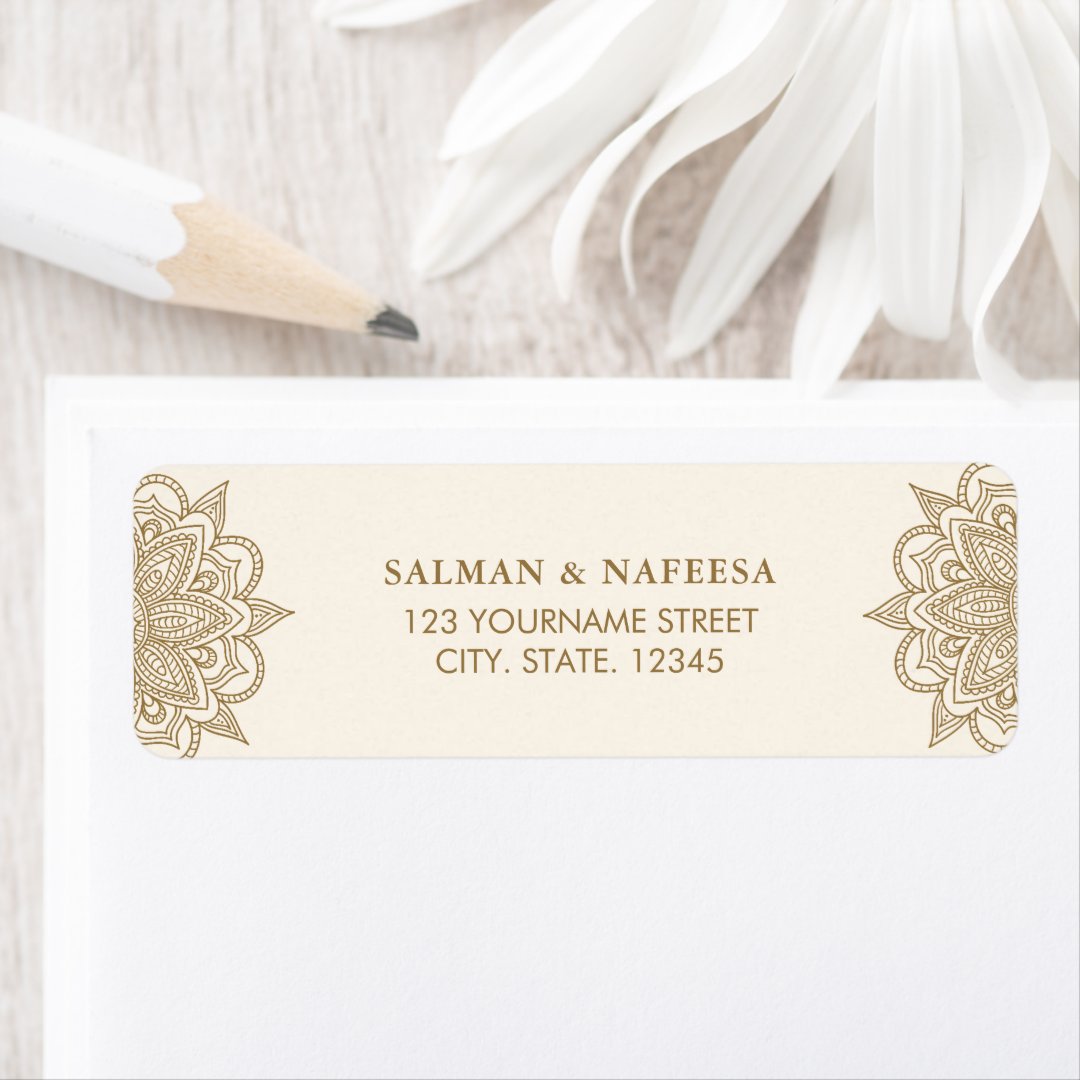 Cream and Gold Henna Mehndi Wedding Label | Zazzle